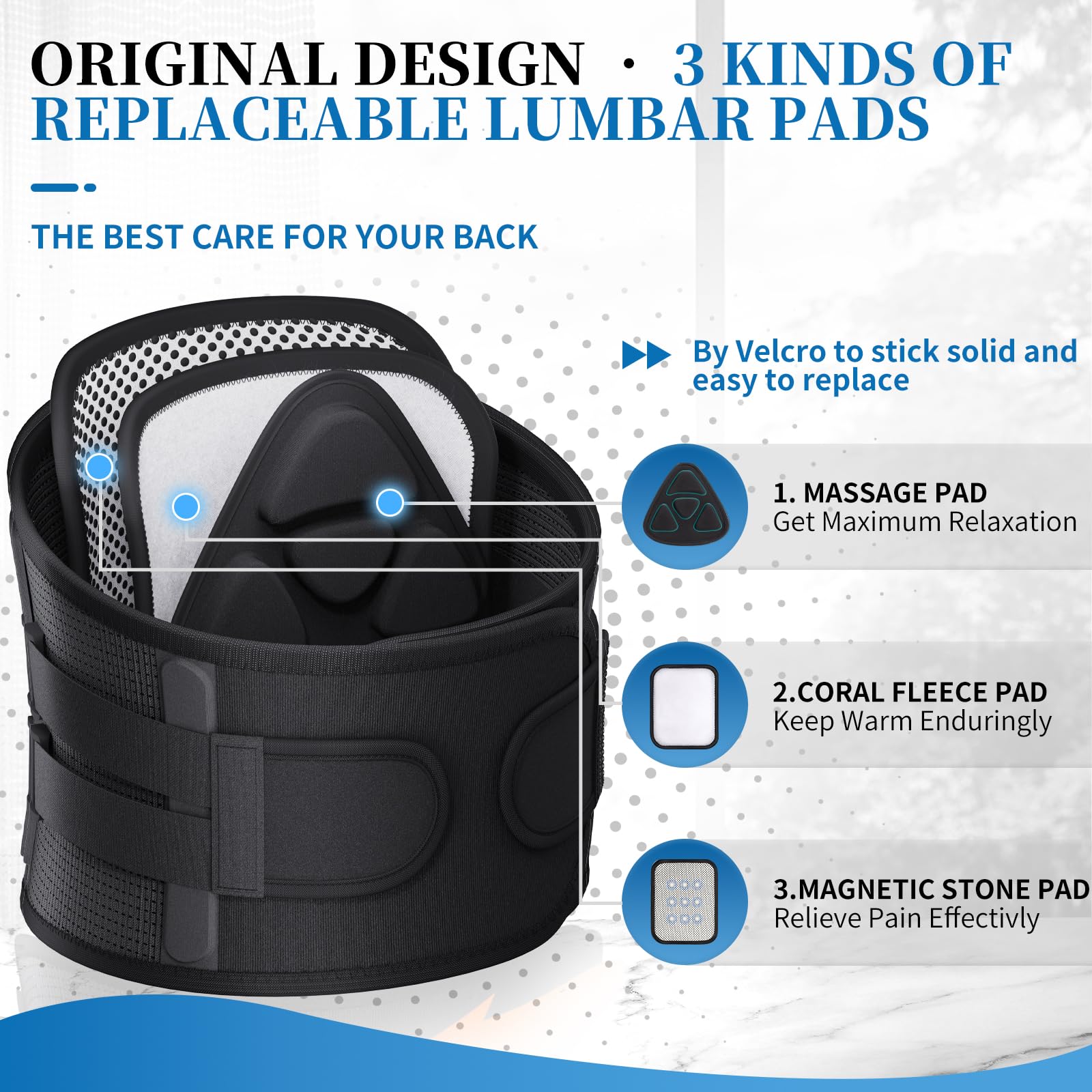 ZEAMO Back Brace for Men and Women Lower Back Pain Relief, Adjustable Lumbar Support Belt with 3 kinds of replacement lumbar pads, Waist Support for Herniated Disc, Sciatica, Scoliosis