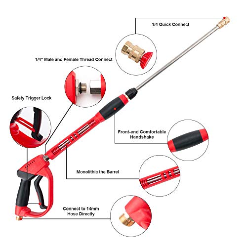 AURORA CAR High Pressure Washer Gun,40 Inch, 5000 PSI,with Replacement Wand Extension,5 Nozzle Tips Set,with 1/4'' Quick-Connect,M22 15mm or M22 14mm