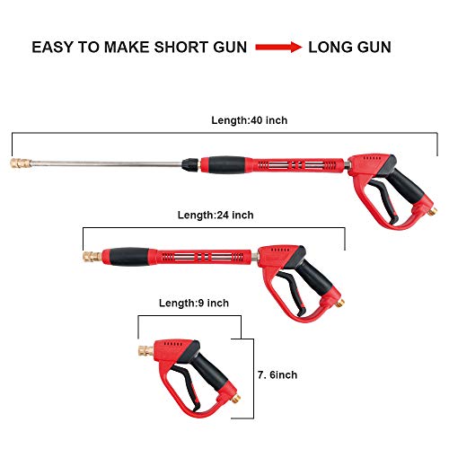 AURORA CAR High Pressure Washer Gun,40 Inch, 5000 PSI,with Replacement Wand Extension,5 Nozzle Tips Set,with 1/4'' Quick-Connect,M22 15mm or M22 14mm