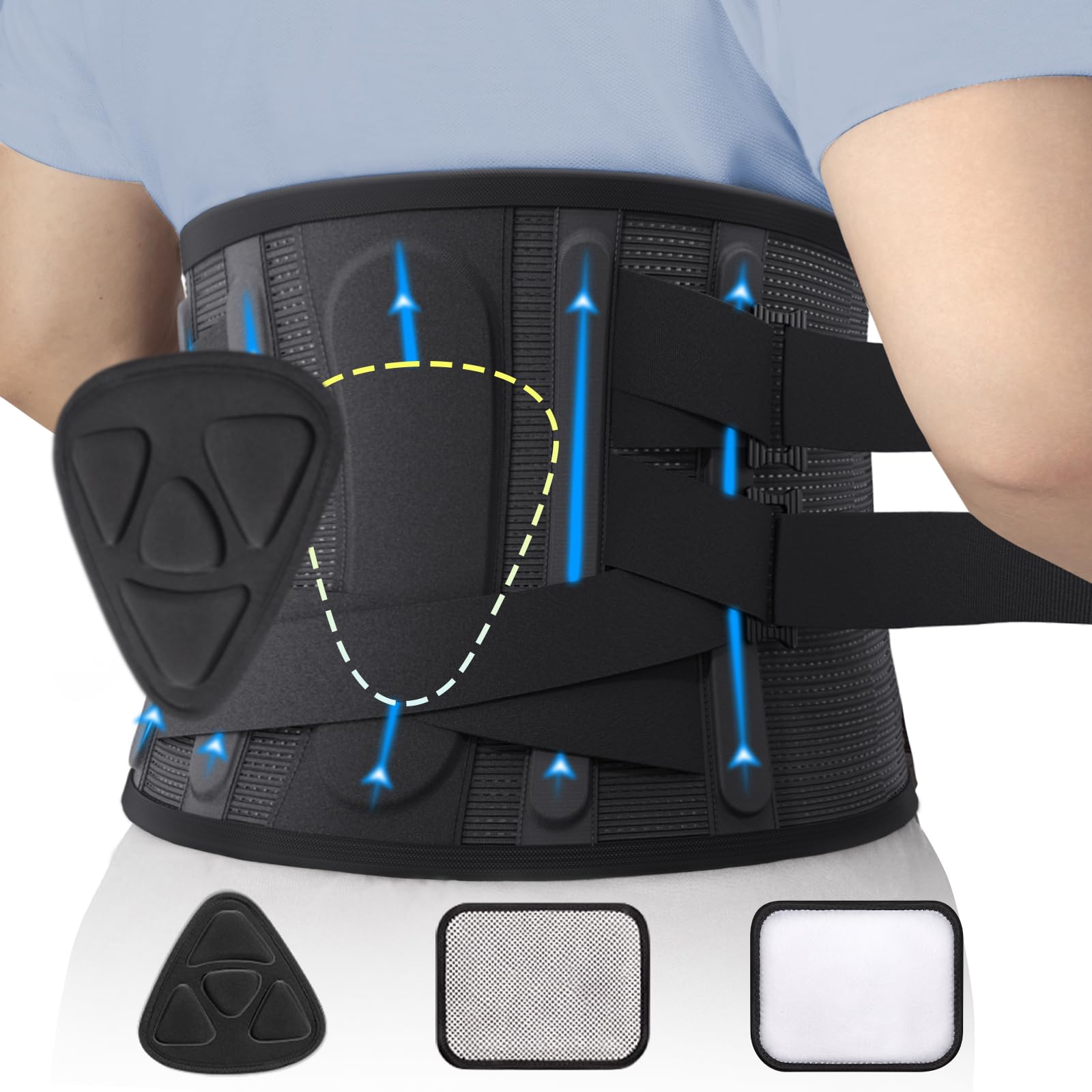 ZEAMO Back Brace for Men and Women Lower Back Pain Relief, Adjustable Lumbar Support Belt with 3 kinds of replacement lumbar pads, Waist Support for Herniated Disc, Sciatica, Scoliosis