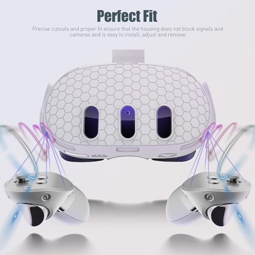 Orzero Soft Silicone Headset Cover Compatible for Quest 3, with 2 Sets 6 Packs Tempered Glass Camera Lens Protector Anti-Drop Strong Protection VR Gaming Accessories - White