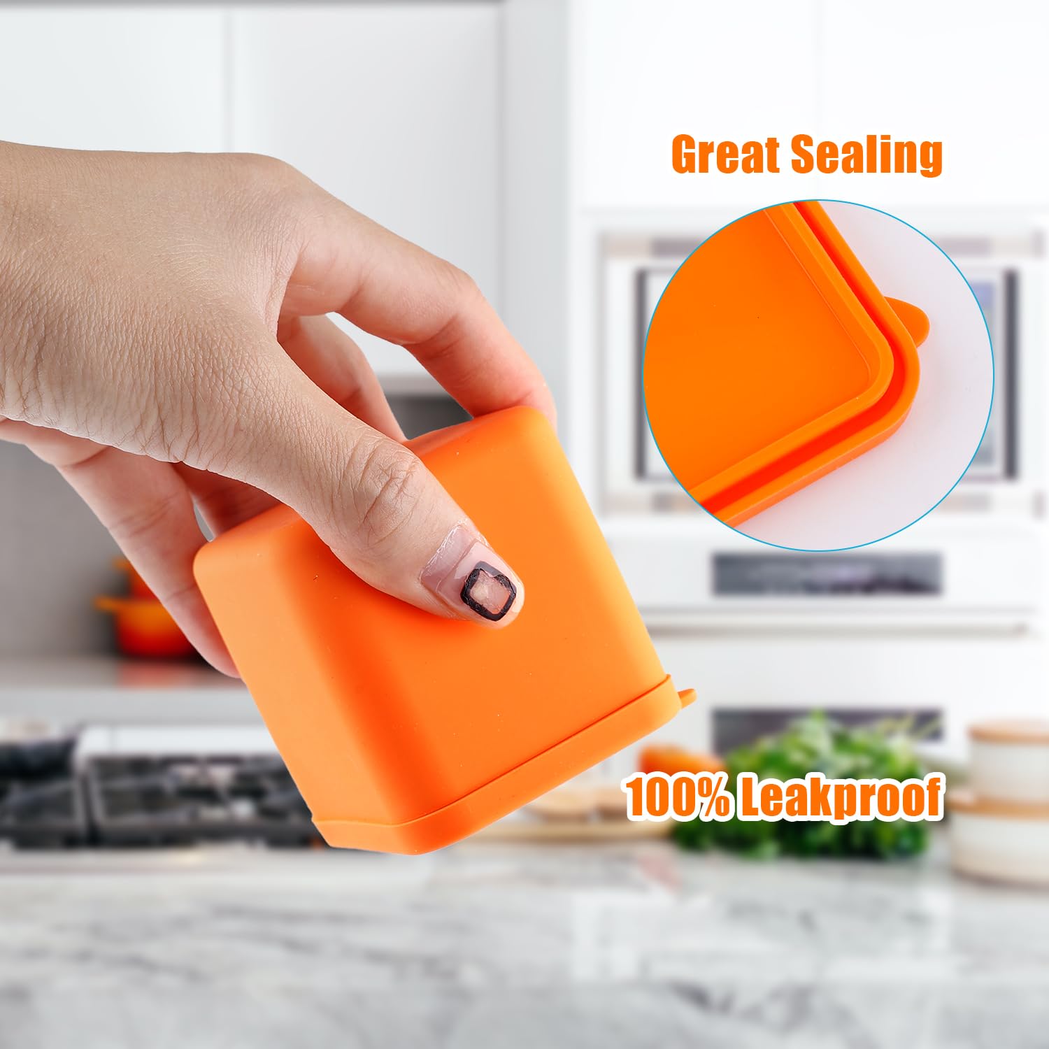 PEUTIER 2pcs Condiment Containers with Lids, Leak Proof Silicone Salad Dressing Container Reusable Dipping Sauce Cups for Most Bento Lunch Box Picnic Travel (Orange, Purple)
