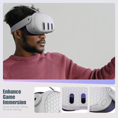 Orzero Soft Silicone Headset Cover Compatible for Quest 3, with 2 Sets 6 Packs Tempered Glass Camera Lens Protector Anti-Drop Strong Protection VR Gaming Accessories - White