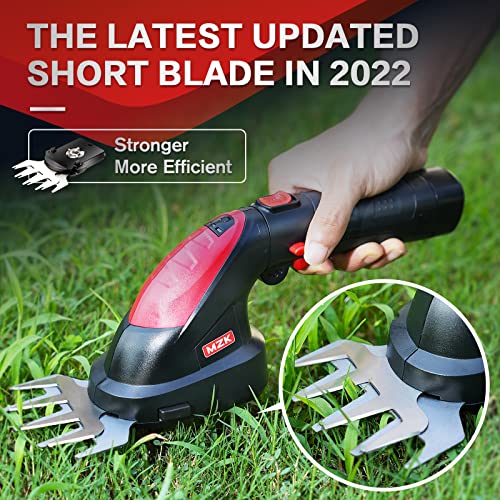 MZK 7.2V Cordless Grass Shear & Hedge Trimmer - 2-in-1 Electric Shrub Trimmer/ Handheld Hedge Cutter/ Grass Trimmer/ Hedge Clipper with Removable Battery and Charger