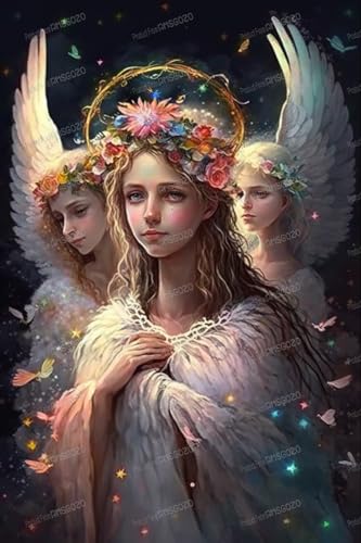 RMSGOZO Angel Diamond Painting Kits - Flower Angels Diamond Painting, 5D Full Round Gemstone Art Cross Stitch Kit for Adults, for Home Decor Living Room Decor Or Gifts 20X20 Inch