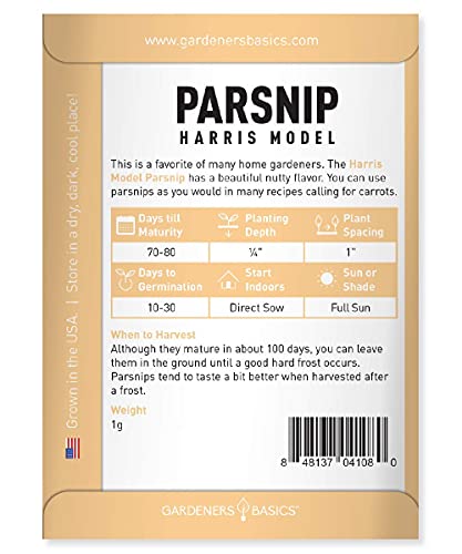 Parsnip Seeds for Planting - Harris Model Heirloom, Non-GMO Vegetable Variety- 1 Gram Approx 200 Seeds Great for Summer, Fall, and Winter Gardens by Gardeners Basics