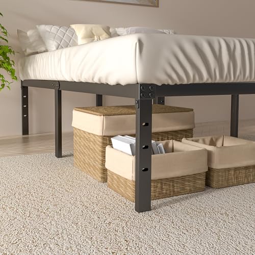 QKOKSY 18 Inch King Size Bed Frame Metal Platform Heavy Duty Black King Bed Frame, No Box Spring Needed, Easy Assembly and Noise Free, Under Bed Storage