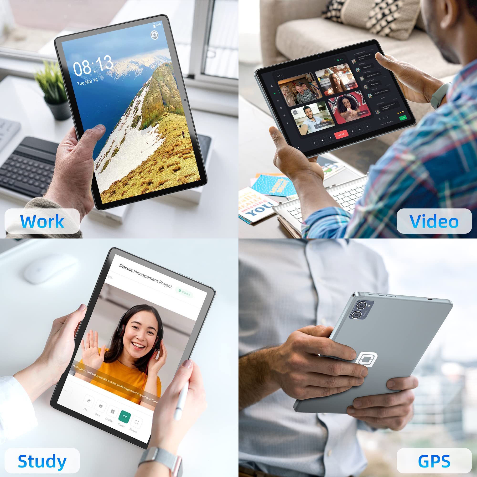 jumper 10 Inch Tablet, Android 12 Tablets with 8GB RAM 128GB Storage, Octa-Core Processor MT8183, 1920x1200 HD IPS Display, 13MP+5MP Dual Camera, 6000mAh, Dual Stereo Speakers, GPS, Bluetooth5.0.