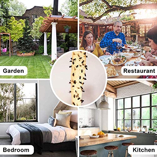 Dwcom 20 Pack Sticky Fly Traps Hanging, Fly Paper Strips Fly Ribbon Catcher Gnat Mosquito for House, Kitchen, Bullpen, Stable, Pasture