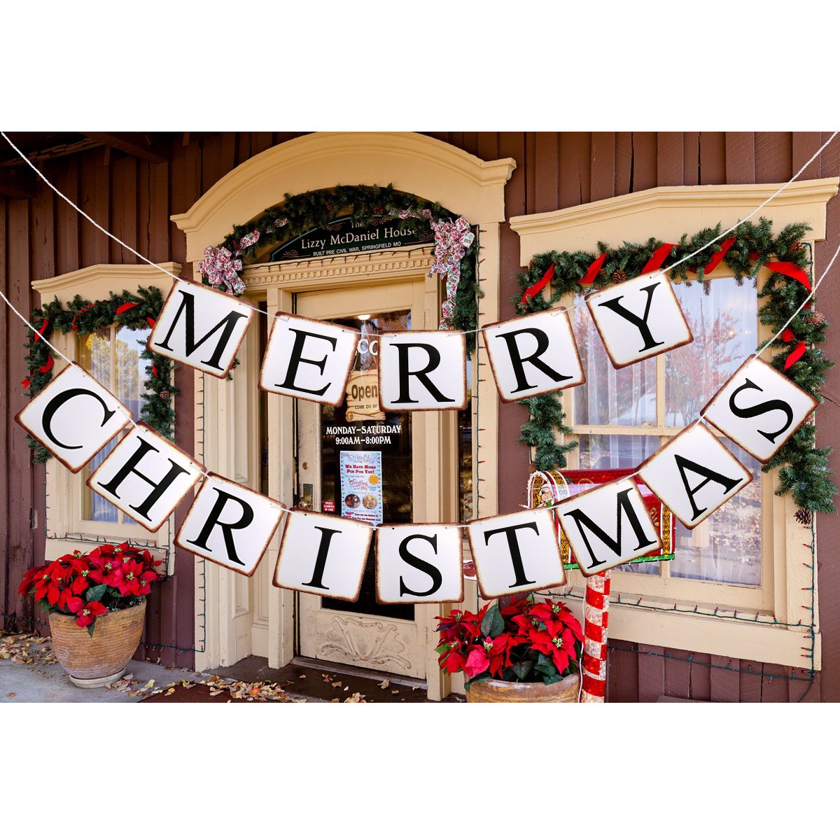 TINKSKY Merry Christmas Garland Banner Paper Banner Garland 14 Flags for Christmas Party Decoration