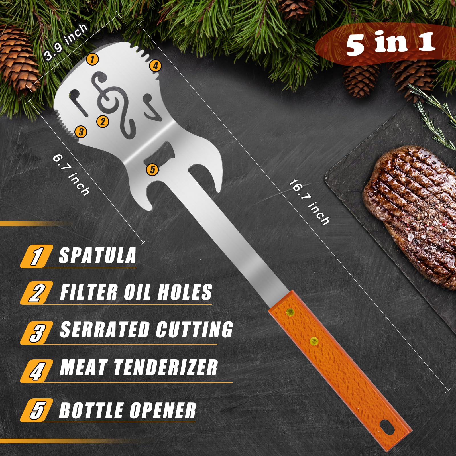 Guitar Gifts for Men-2 Pcs Barbecue Tool Set,Metal Grill Spatula and Tongs,BBQ Gift Set,Large Grill Accessories Heavy Duty BBQ Tools,Grips Grilling Tools Set