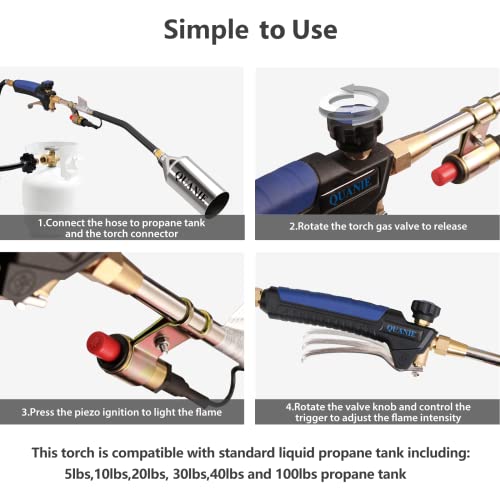 Propane Torch Burner Weed Torch High Output 800,000 BTU with 9.8FT Hose,Heavy Duty Blow Torch with Flame Control and Turbo Trigger Push Button Igniter,Flamethrower for Garden Wood Ice Snow Road (Blue)