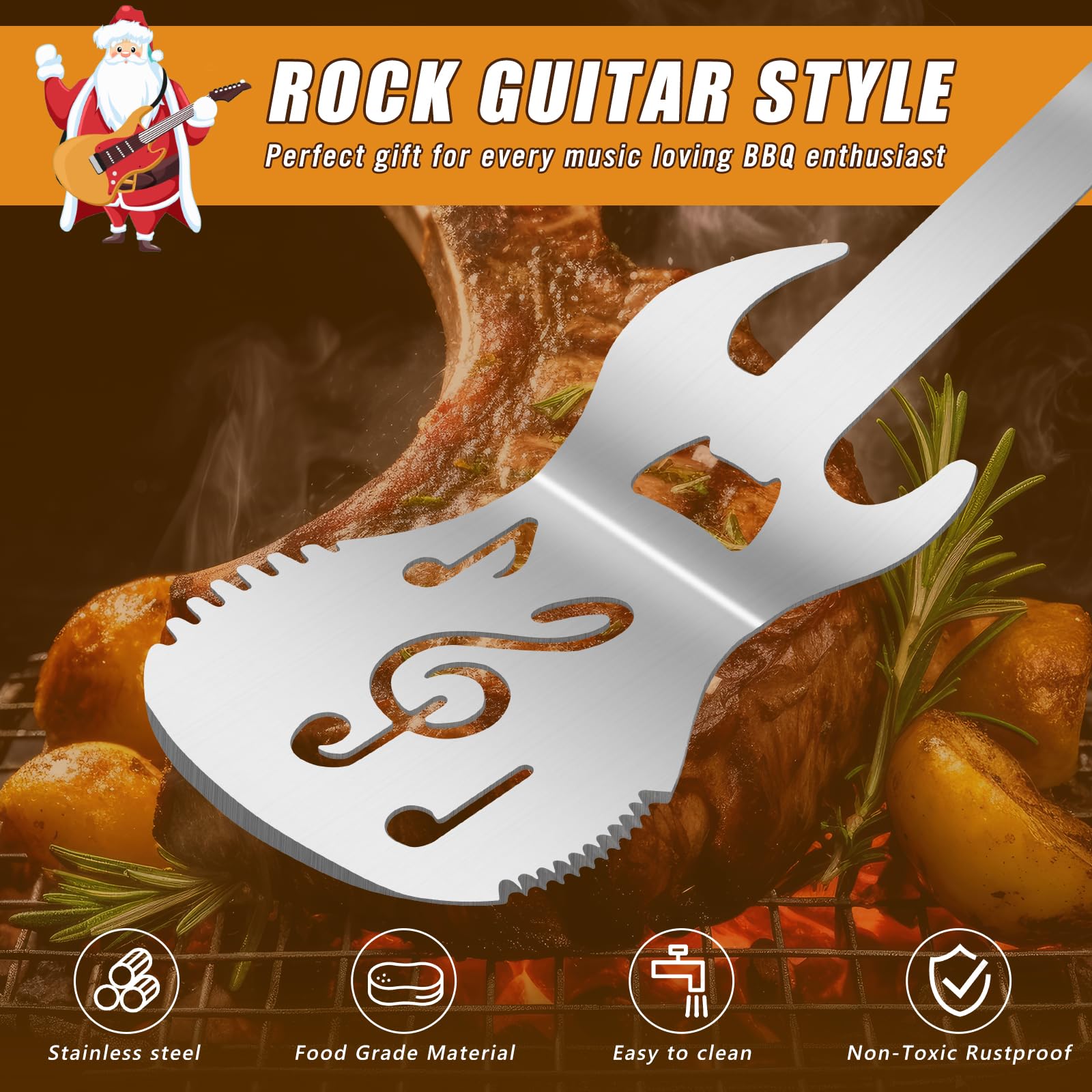 Guitar Gifts for Men-2 Pcs Barbecue Tool Set,Metal Grill Spatula and Tongs,BBQ Gift Set,Large Grill Accessories Heavy Duty BBQ Tools,Grips Grilling Tools Set