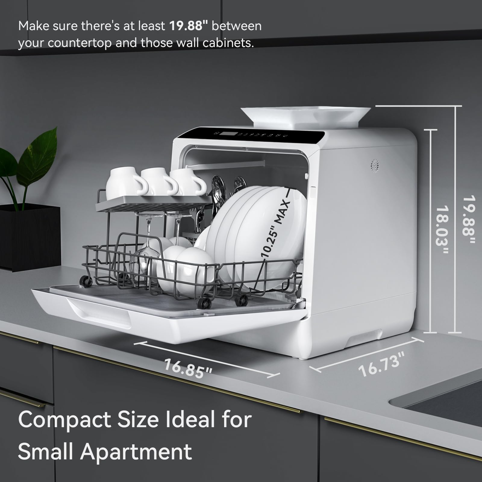 Hermitlux Countertop Dishwasher, 5 Washing Programs Portable Dishwasher With 5-Liter Built-in Water Tank And Inlet Hose & Drain Hose