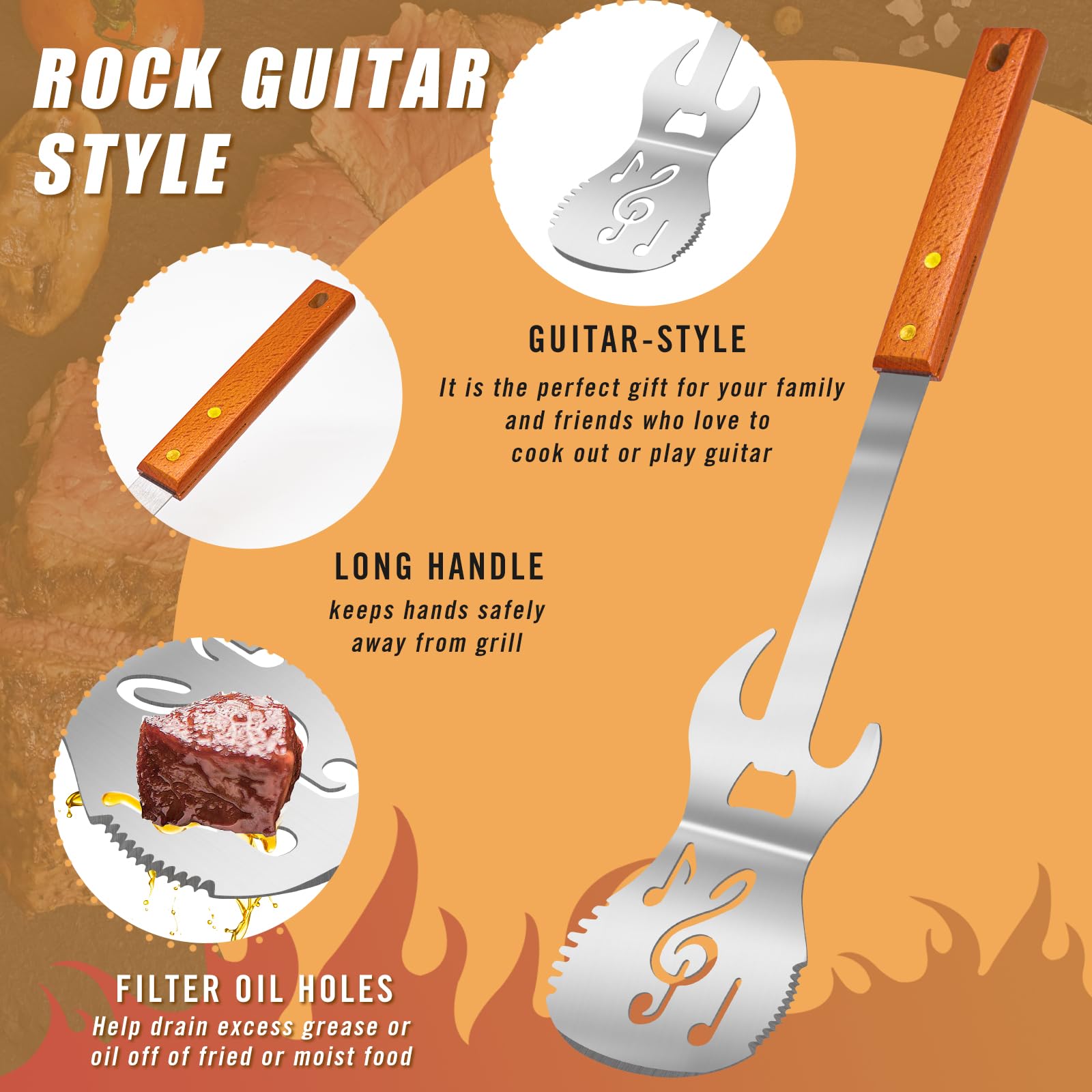 Guitar Gifts for Men-2 Pcs Barbecue Tool Set,Metal Grill Spatula and Tongs,BBQ Gift Set,Large Grill Accessories Heavy Duty BBQ Tools,Grips Grilling Tools Set