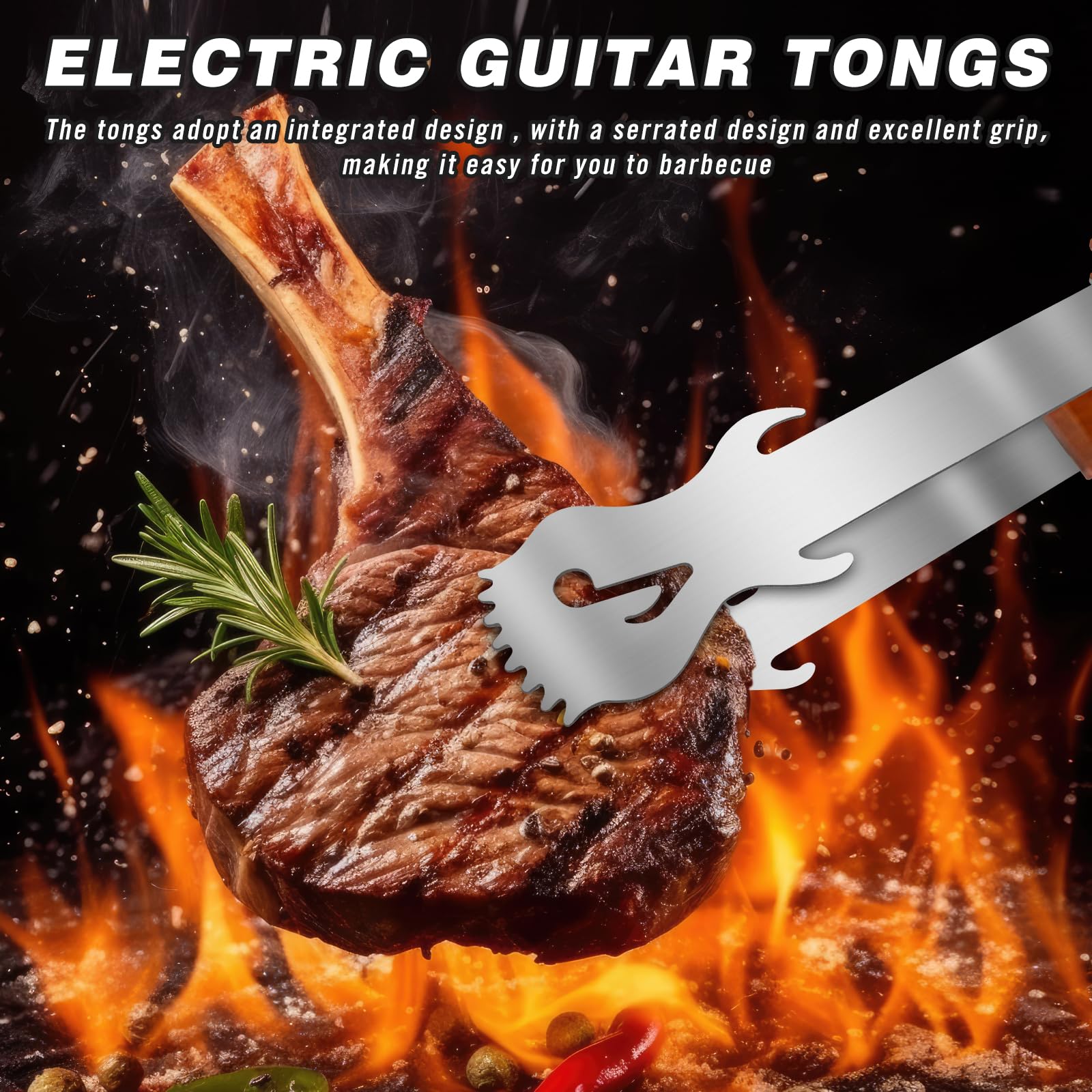 Guitar Gifts for Men-2 Pcs Barbecue Tool Set,Metal Grill Spatula and Tongs,BBQ Gift Set,Large Grill Accessories Heavy Duty BBQ Tools,Grips Grilling Tools Set
