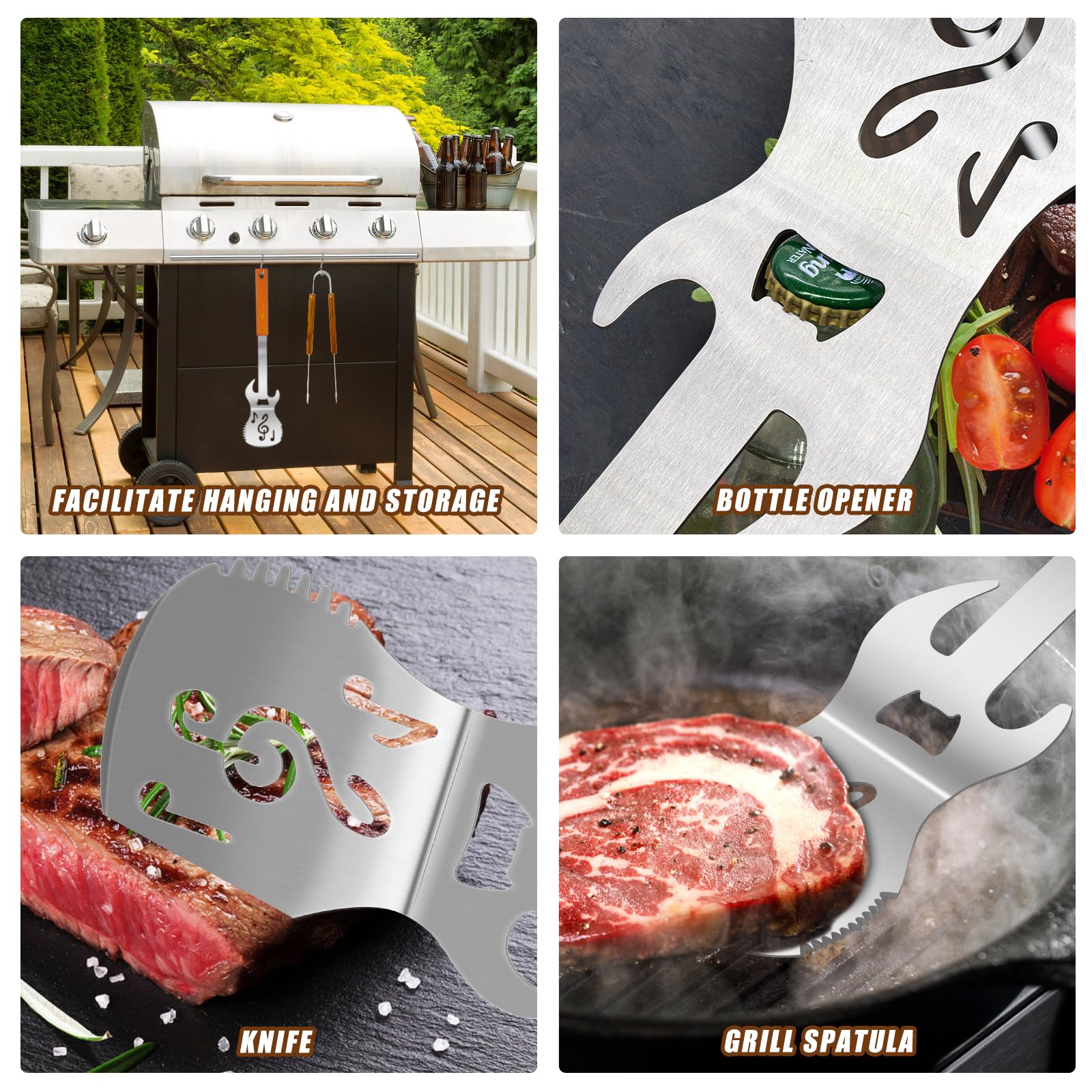 Guitar Gifts for Men-2 Pcs Barbecue Tool Set,Metal Grill Spatula and Tongs,BBQ Gift Set,Large Grill Accessories Heavy Duty BBQ Tools,Grips Grilling Tools Set