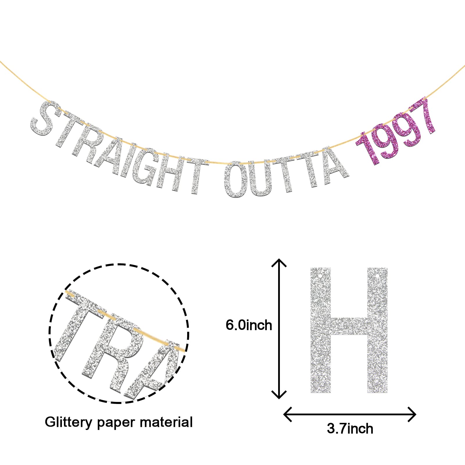Deloklte Straight Outta 1997 Banner - Girls 25th Birthday Party Decorations Since Supplies, Photo Booth Props, Silver