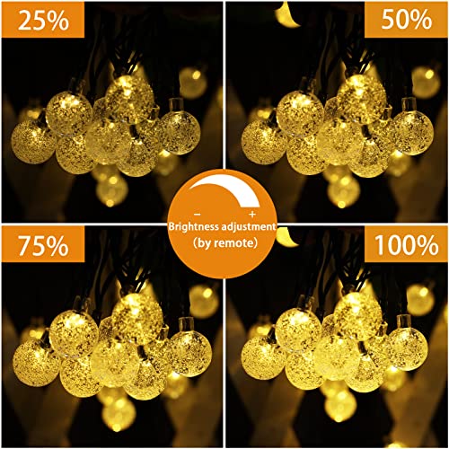 Solar String Lights Outdoor, 60 LED 36ft Crystal Globe Lights With Remote, 8 Modes Waterproof Solar Powered Patio Lights for Weeding, Garden, Lawn, Porch, Yard, Party, Xmas, Home Decor (Warm White)