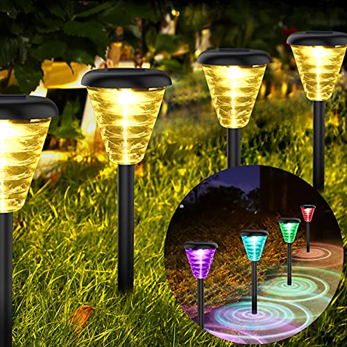 Fudosa Solar Pathway Lights, Warm/Color Changing Solar Garden Lights Outdoor Waterproof for Yard Path, Walkway, Driveway, Landscape Lighting, 4 Packs
