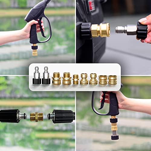 POHIR Pressure Washer Adapter Set, Garden Water Hose Quick Connect Kit, M22 Swivel to 3/8'' Quick Connect, 3/4" to Quick Release, Metric M22 15mm Male Thread to M22 14mm Male Fitting, 9-Pack