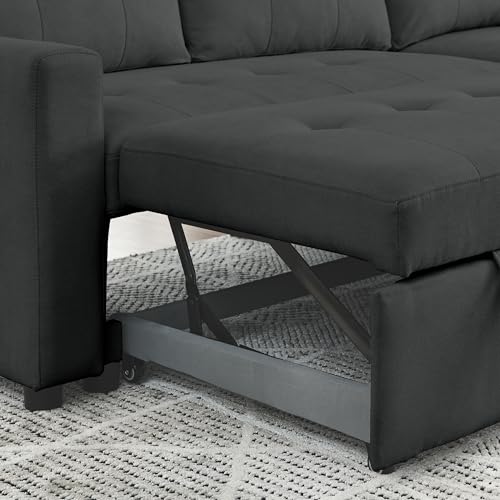 Eafurn L Shaped Sectional Sofa with Chaise Lounge and Pull Out Sofabed, Deep Seat Convertible Corner Couches with Storage Places,Comfy Upholstered Sofa&Couches for Living Room Furniture Sets