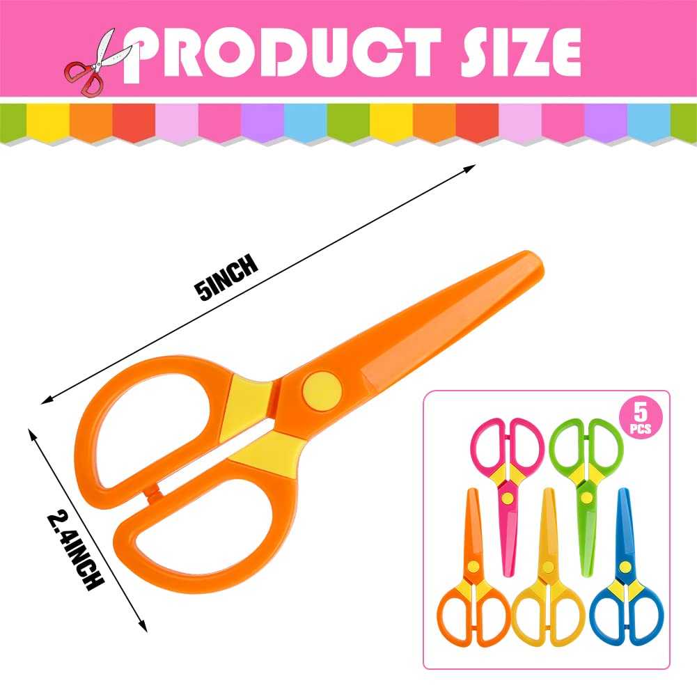 LOVESTOWN 5 PCS Pre-School Training Scissors, Plastic Safety Scissors Child-Safe Scissors Toddler Scissors Age 3 for Toddler Arts and Crafts