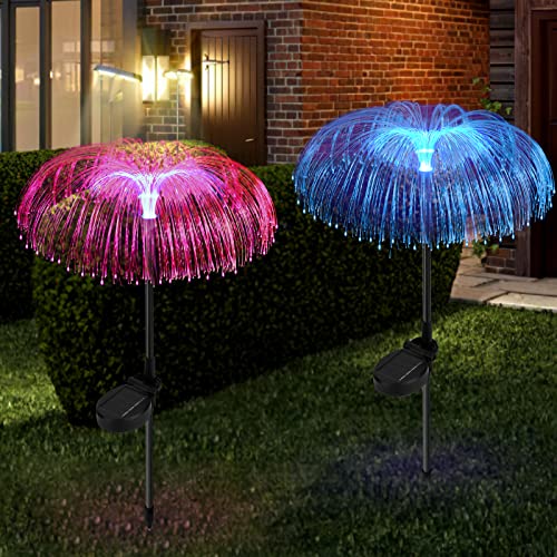 Solar Outdoor Lights Solar Garden Lights Decorative 2Pack, Solar Flower Lights Jellyfish Fairy Lights Waterproof for Patio,Yard,Backyard, Pathway, Garden Decor 7Color Change Christmas Decorations
