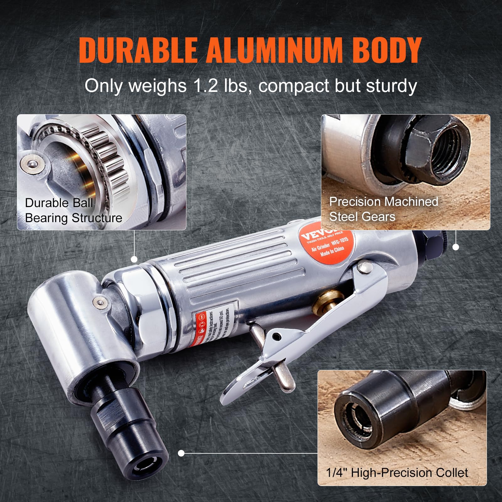 VEVOR Air Die Grinder, 1/4" Right Angle Die Grinder 20000RPM, Lightweight, Ball Bearing Construction, 24PCS Discs for Grinding, Polishing, Deburring, Rust Removal