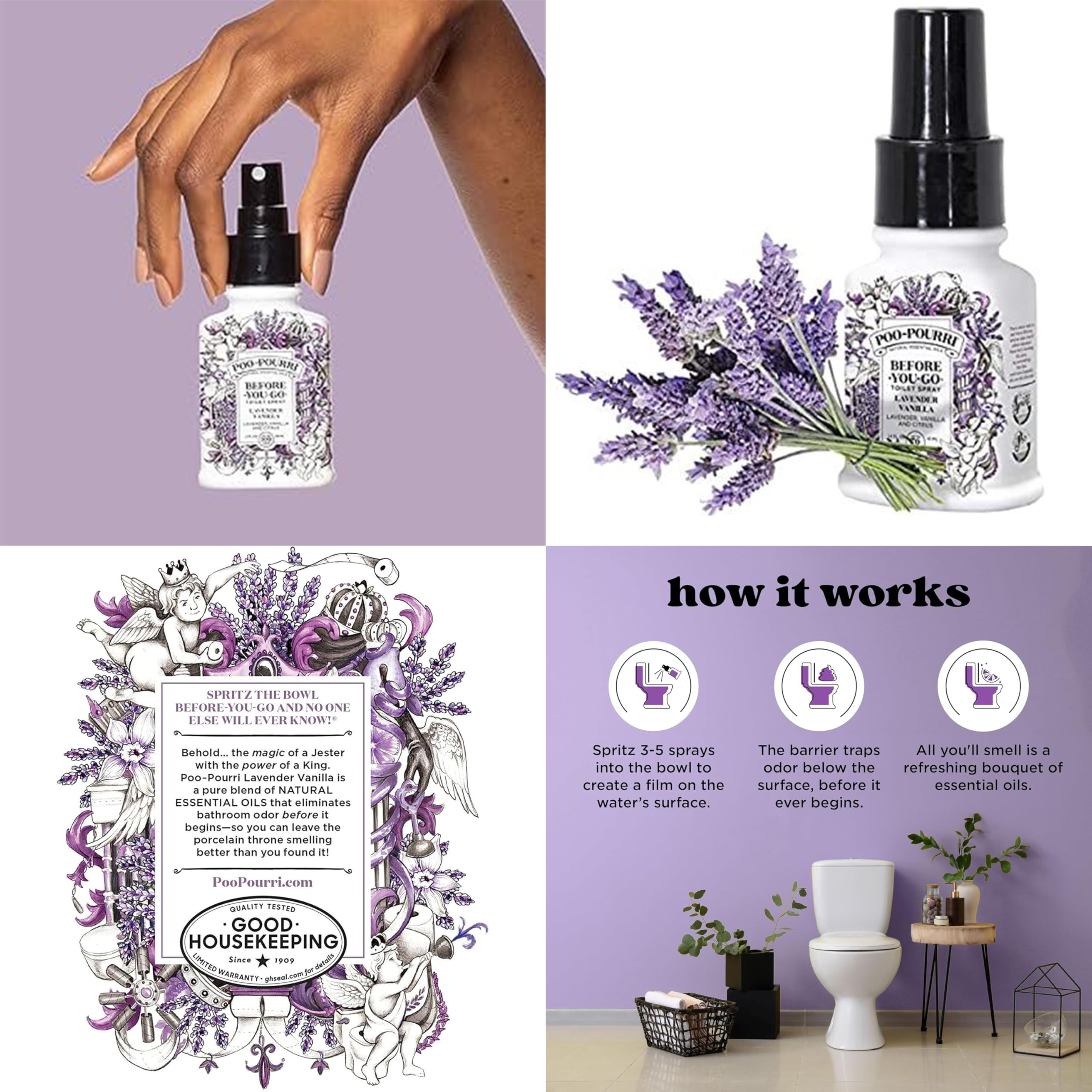 Poo-Pourri Lavender Vanilla 9-Ounce Refill Bottle and 1.4-Ounce Refillable Bottle Lavender Vanilla