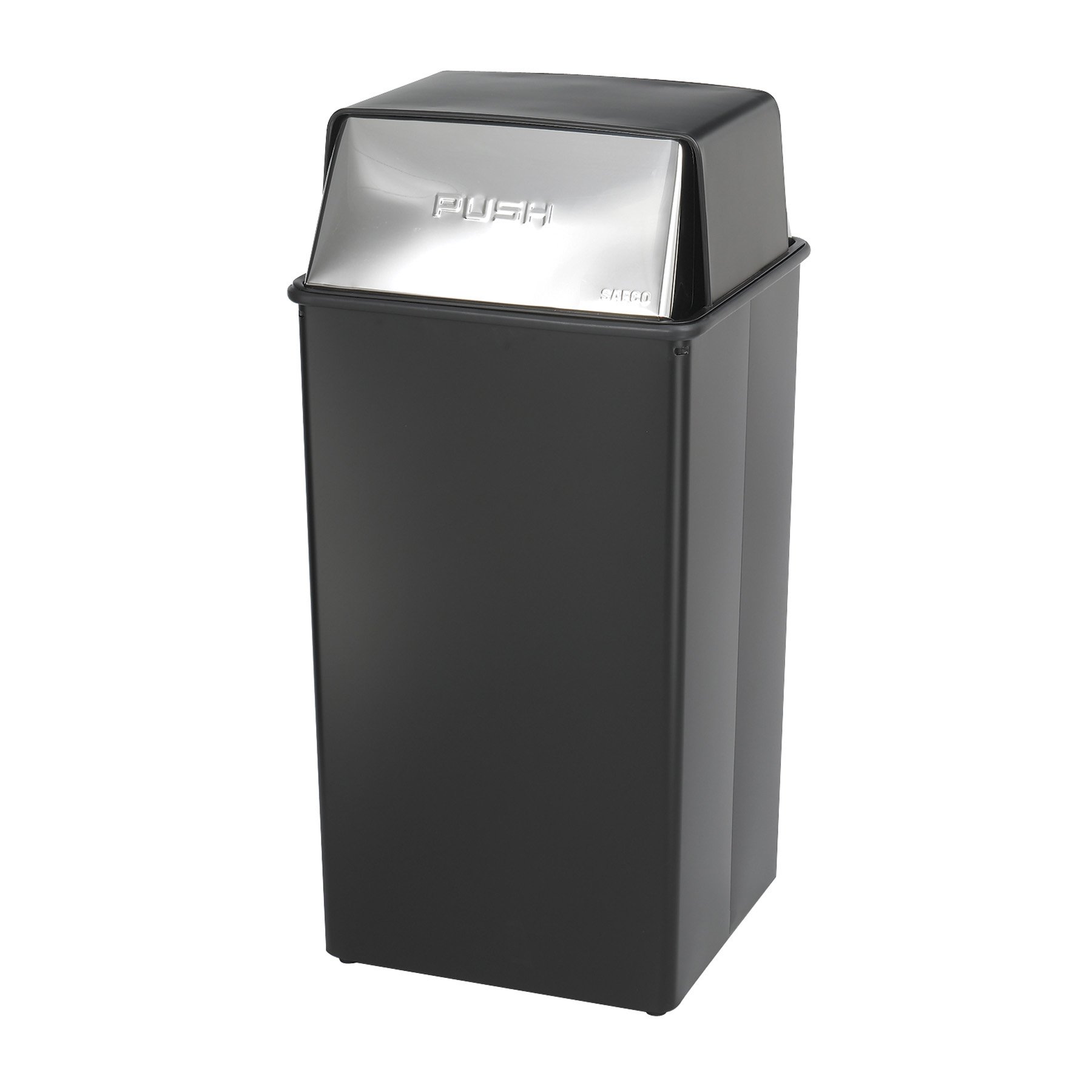 Safco Products 9895 Reflections by Safco Push Top Waste Receptacle, 36-Gallon, Black