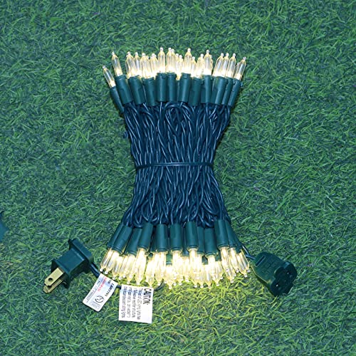 JinBest 100 LED Warm White Green Wire String Lights, UL Certified and Commercial Mini Light Set, for Indoor Outdoor Party, Patio, Trees.
