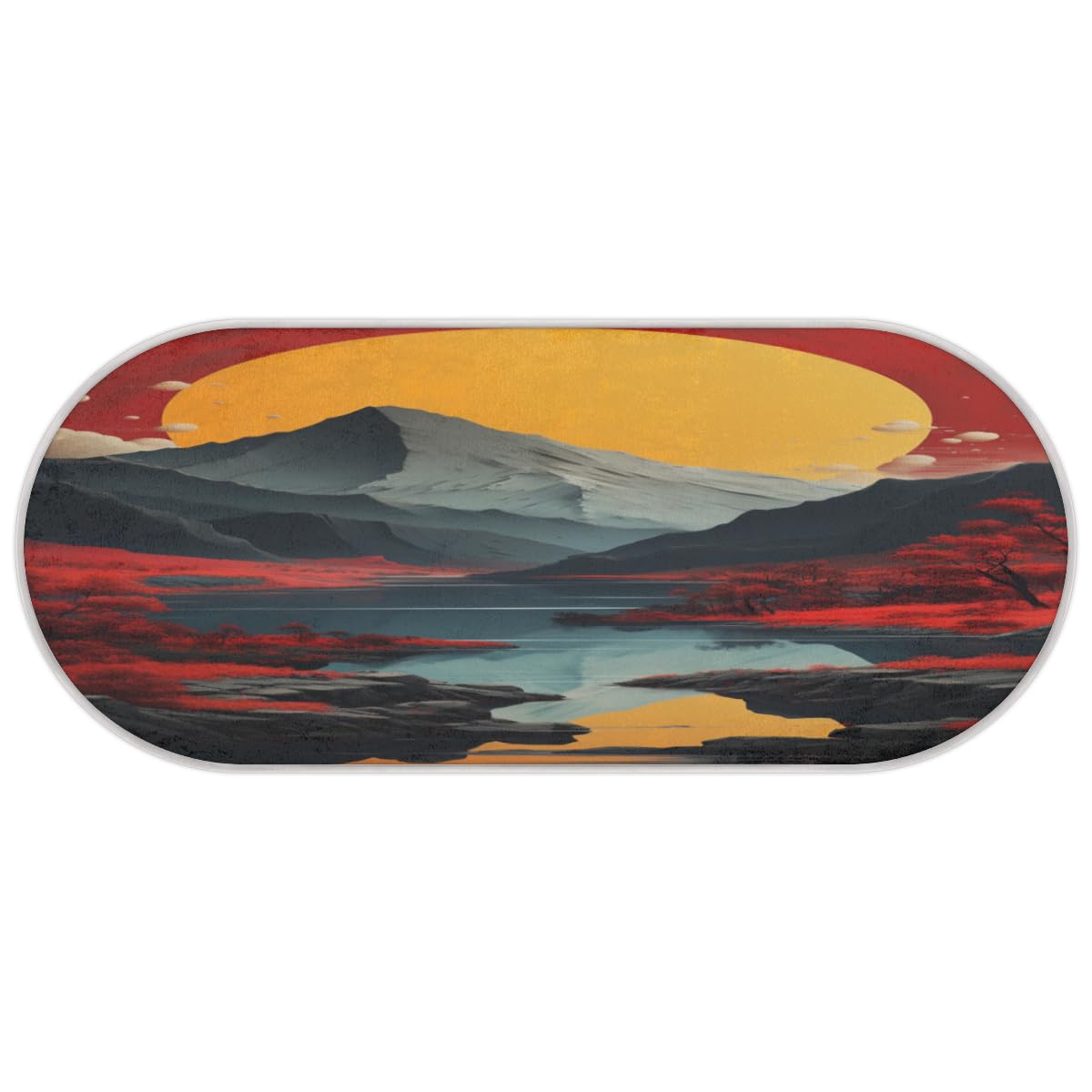 Tavisto Yellow Sun Red Tree Fluffy Oval Shaggy Rugs for Bedroom Aesthetic Plush Floor Mat - Soft and Absorbent - Ideal for Living Room,Home Decor, and Playrooms