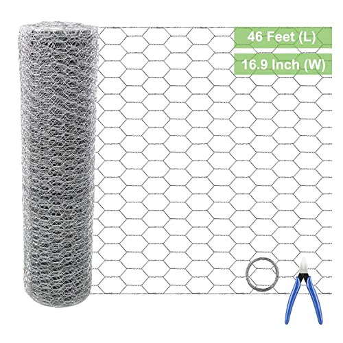 KLEWEE Chicken Wire Fencing Mesh 16.9 Inch x 46 Feet Extra Large Chicken Wire for Crafts Garden, Poultry Wire Netting Hexagonal Galvanized Garden Fence Barrier for Pet Rabbit Chicken Fencing
