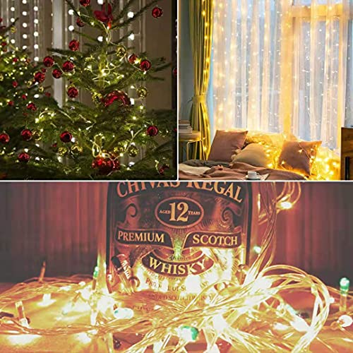 LIOPEED 2 Pack 22.6ft 66 Led Battery Powered String Lights, IP65 Waterproof 8 Modes Twinkle Fairy Lights with Timer for Bedroom, Garden, Party, Christmas Tree Indoor Outdoor Decorations,Warm White