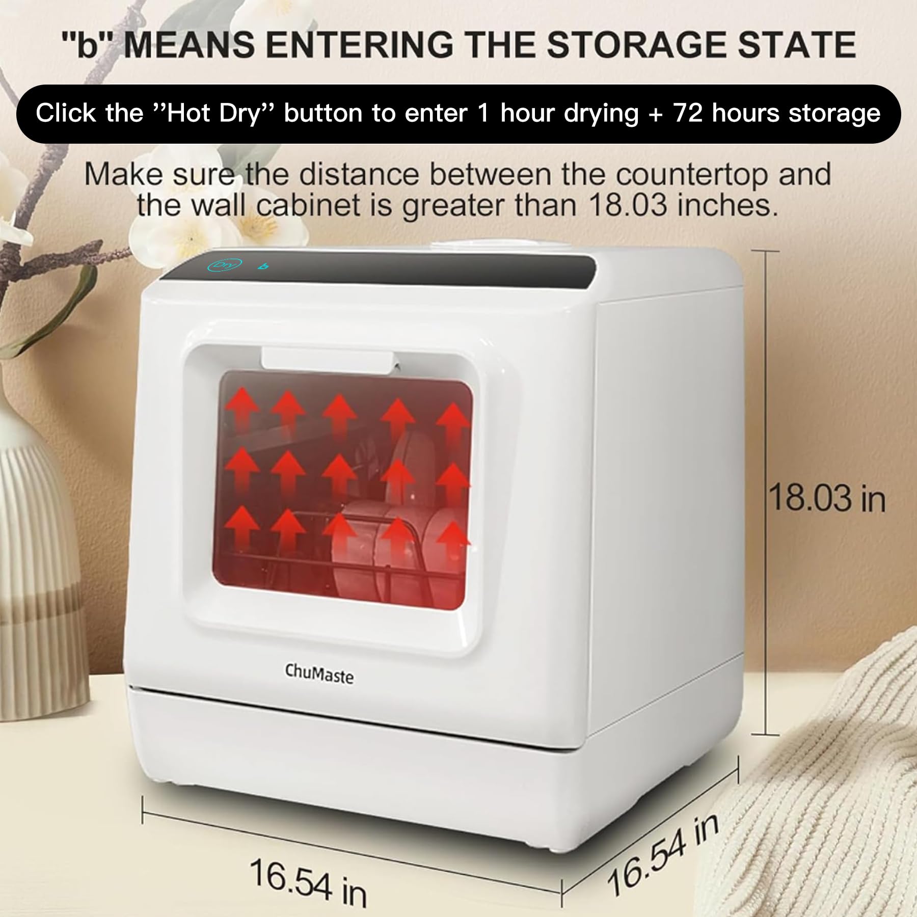 ChuMaste countertop dishwasher, portable dishwasher with water tank, 5 wash programs, leak-proof and can also be connected to the tap. For apartments, dorms, offices, boats, RVs, kitchenettes.