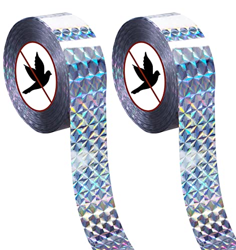 2 * 300 Foot Bird Scare Tape, Bird Ribbon Bird Reflective Flash Tape Woodpecker Deterrent Bird Scare Ribbon Repellent Keep Birds Away Outdoor