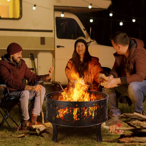 Portable Fire Bowl 27 Inch Fire Pit, Outside Fire Pit, Garden Fireplace with Spark Guard, Poker & Charcoal Grate, Fire Pits for Patio Camping Backyard Balcony, Elk Pattern