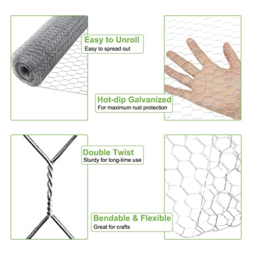 KLEWEE Chicken Wire Fencing Mesh 16.9 Inch x 46 Feet Extra Large Chicken Wire for Crafts Garden, Poultry Wire Netting Hexagonal Galvanized Garden Fence Barrier for Pet Rabbit Chicken Fencing