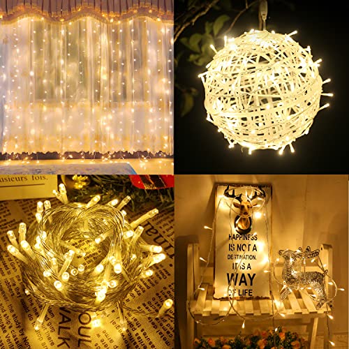 LIOPEED 2 Pack 22.6ft 66 Led Battery Powered String Lights, IP65 Waterproof 8 Modes Twinkle Fairy Lights with Timer for Bedroom, Garden, Party, Christmas Tree Indoor Outdoor Decorations,Warm White