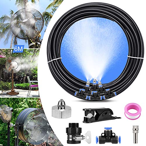 XDDIAS Fan Misting Kit for Outdoor Misting Cooling System with 19.67FT (6M) Misting Line+6 Nozzle+A Faucet Adapter DIY Cool Patio Breeze Misters Fan for Any Outdoor Fans