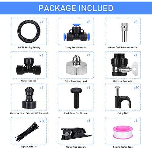 XDDIAS Fan Misting Kit for Outdoor Misting Cooling System with 19.67FT (6M) Misting Line+6 Nozzle+A Faucet Adapter DIY Cool Patio Breeze Misters Fan for Any Outdoor Fans