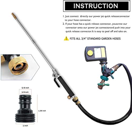 High Pressure Power Washer Wand, Extendable Hydro Jet Water Hose Nozzle Watering Sprayer, Garden Watering Wand for Patio Car Pet Window Gutter Cleaning Tool (Black)