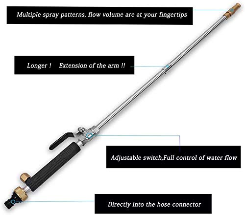 High Pressure Power Washer Wand, Extendable Hydro Jet Water Hose Nozzle Watering Sprayer, Garden Watering Wand for Patio Car Pet Window Gutter Cleaning Tool (Black)