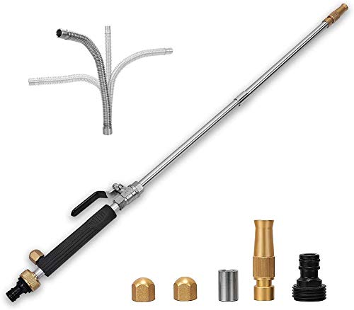 High Pressure Power Washer Wand, Extendable Hydro Jet Water Hose Nozzle Watering Sprayer, Garden Watering Wand for Patio Car Pet Window Gutter Cleaning Tool (Black)