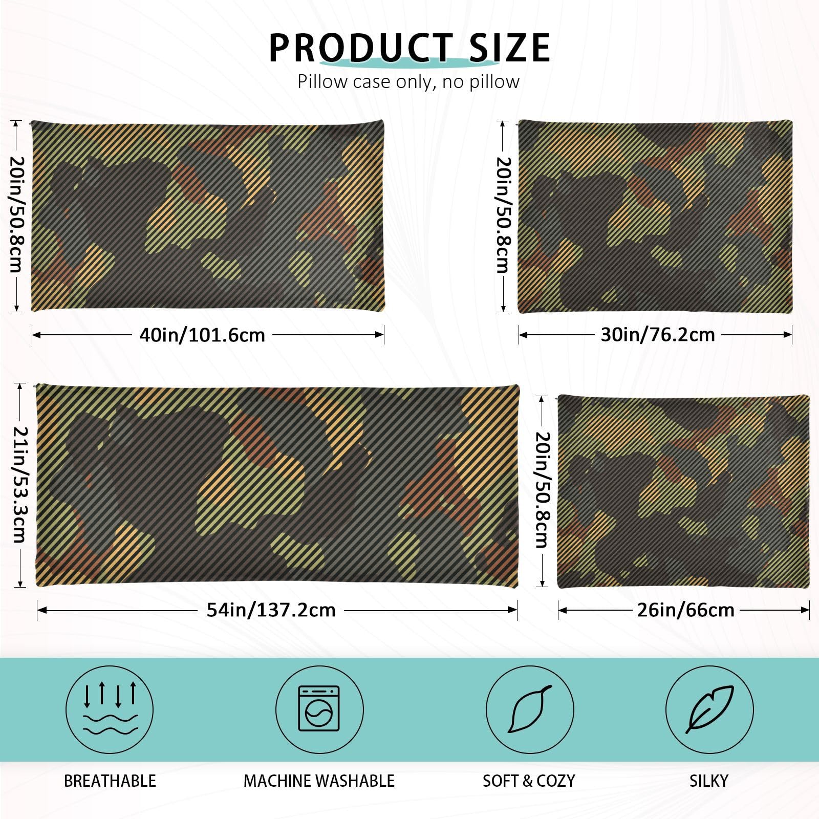 Green Brown Striped Camouflage Pillowcase for Hair and Skin Body Pillow Cover Pillow Case King Size 20"X 40" Super Soft Pillow Case with Zipper for Men