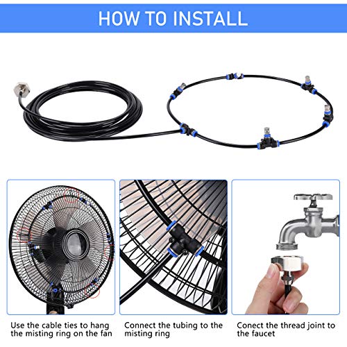 XDDIAS Fan Misting Kit for Outdoor Misting Cooling System with 19.67FT (6M) Misting Line+6 Nozzle+A Faucet Adapter DIY Cool Patio Breeze Misters Fan for Any Outdoor Fans