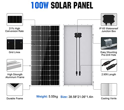 ECO-WORTHY 100 Watt 12 Volt Solar Panel Kit for RV Battery Boat Trailer Cabin Garden Shed Home: 100W Solar Panel+30A PWM Charge Controller+ Tray Cable + Z Mounting Brackets