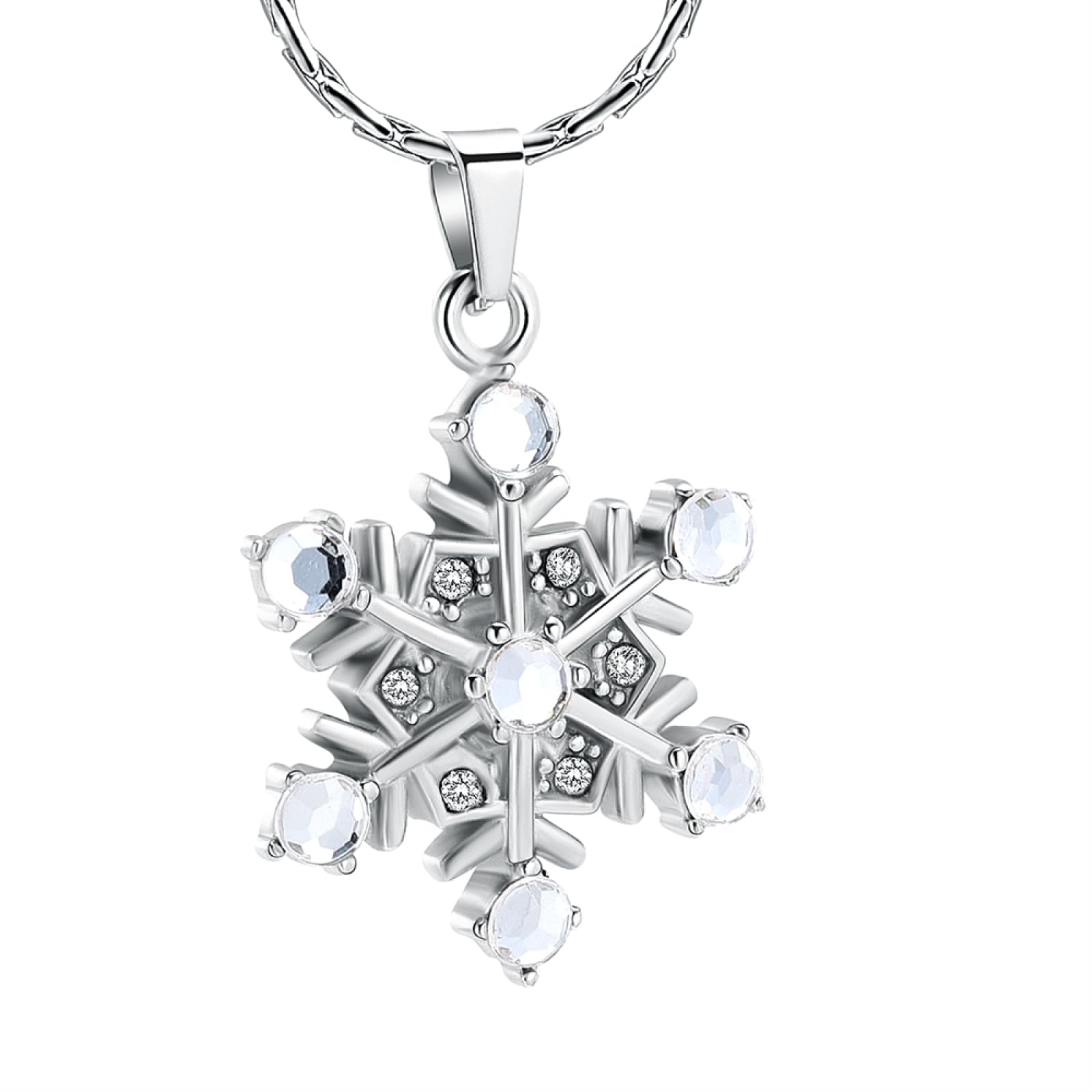 ZEZILE Memorial Urn Necklace Snowflake Pendant with Crystal Pet Dog Ashes Holder Stainless Steel for Woman Cremation Jewelry