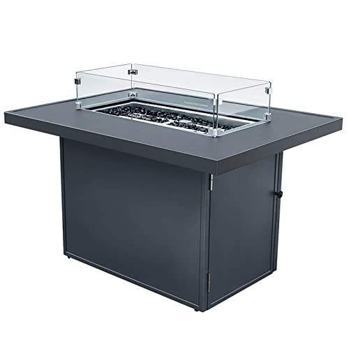 JHSDFOUIH Aluminum Alloy Fire Pit Table with Glass Wind Guard, 55000 BTU Auto-Ignition Propane Gas Firepit Table with Black Stove Stone, for Outdoor Garden Patio